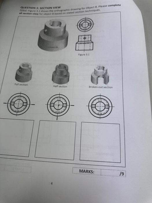 Solved QUESTION 3: SECTION VIEW all section view for object | Chegg.com