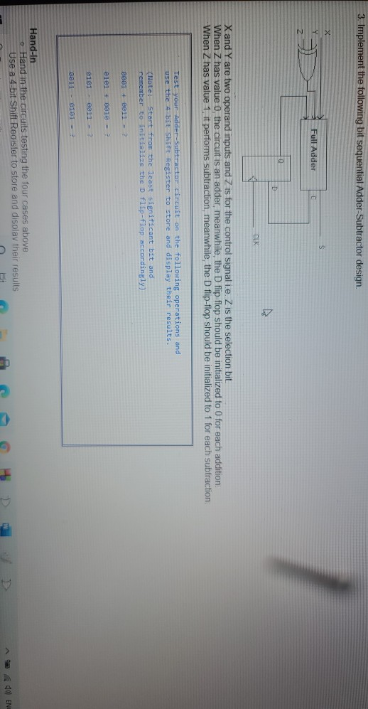 3 Implement The Following Bit Sequential Adder Subtractor Design Full Adder 2 Clk X And Y Are