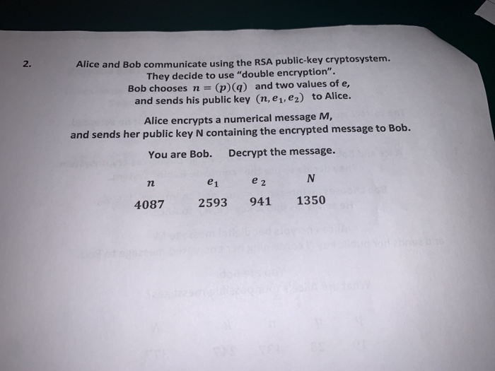 Solved Alice and Bob communicate using the RSA public-key | Chegg.com