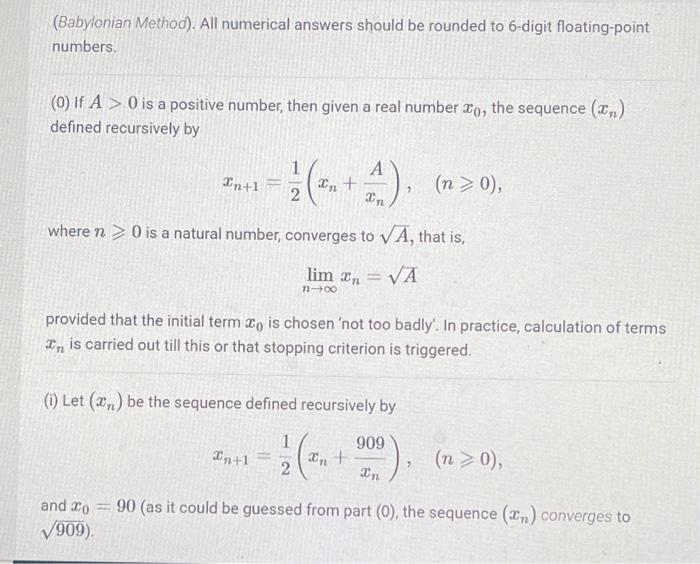 (Babylonian Method). All numerical answers should be | Chegg.com