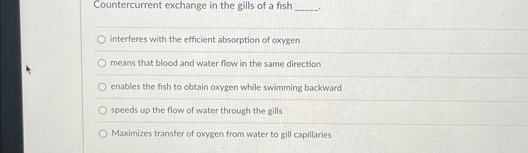 Solved Countercurrent exchange in the gills of a | Chegg.com
