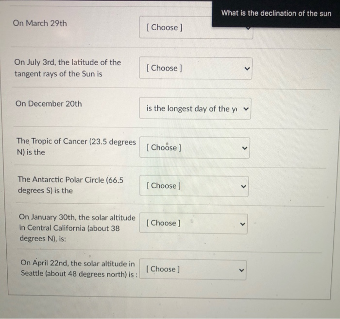 Solved What is the declination of the sun On March 29th | Chegg.com