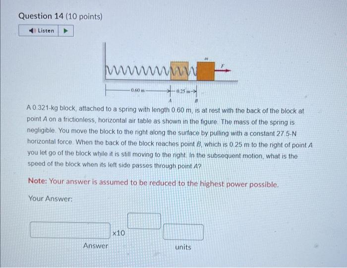 Solved A 0.321-kg block, attached to a spring with length | Chegg.com