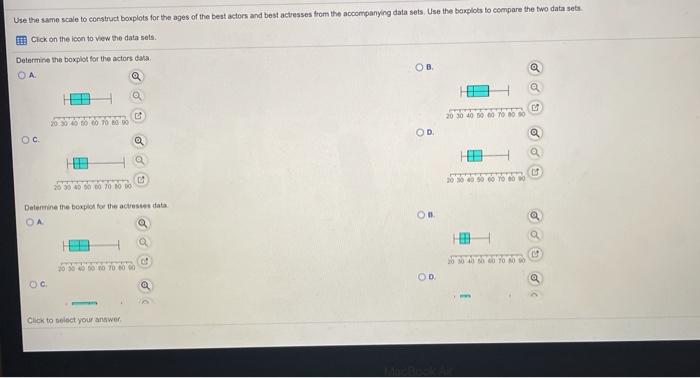 Solved Use the same scale to construct boxplots for the ages | Chegg.com