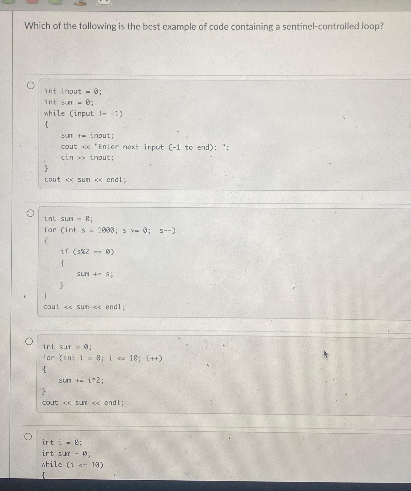 Solved Which of the following is the best example of code | Chegg.com