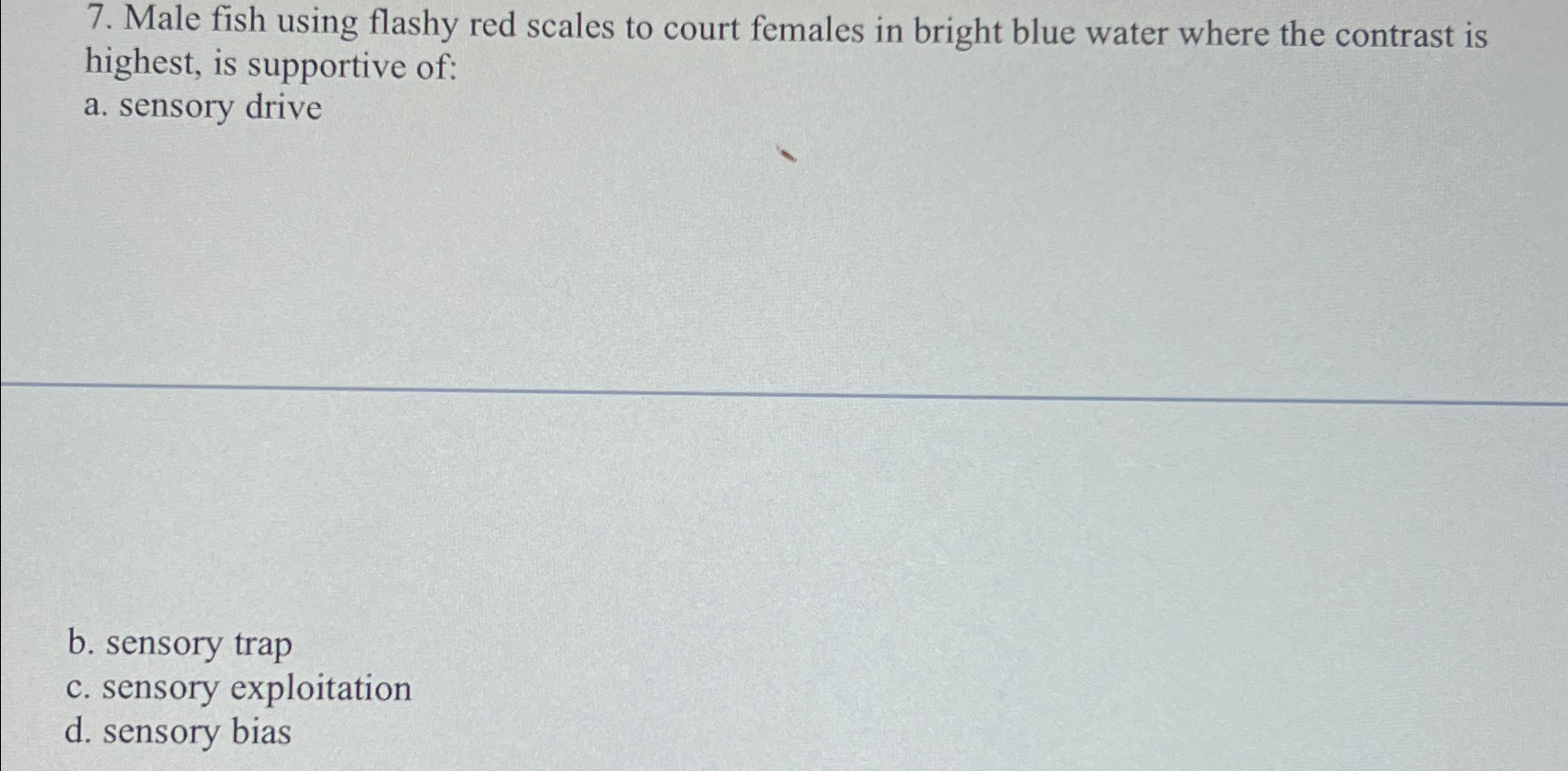 Solved Male fish using flashy red scales to court females in | Chegg.com
