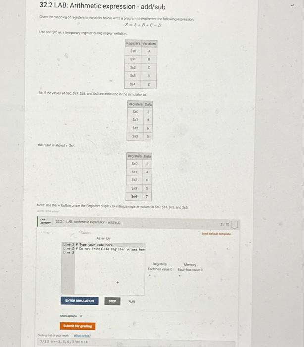 32. 2 LAB: Arithmetic expression - add/sub Z=A+B+O−D | Chegg.com