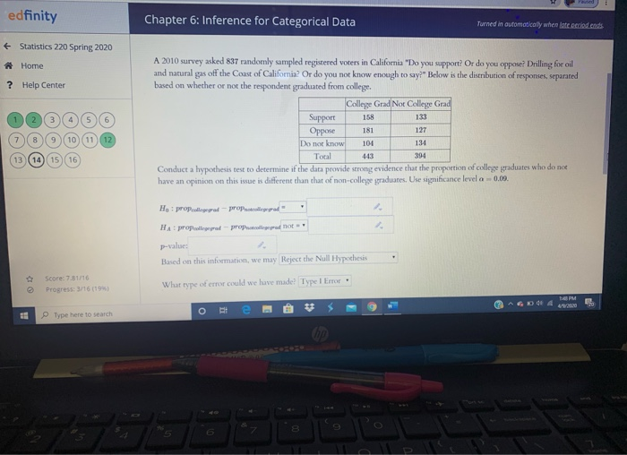 Solved edfinity Chapter 6: Inference for Categorical Data | Chegg.com