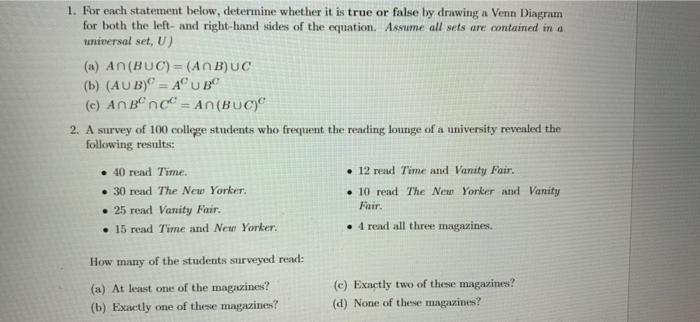 Solved 1. For each statement below, determine whether it is | Chegg.com
