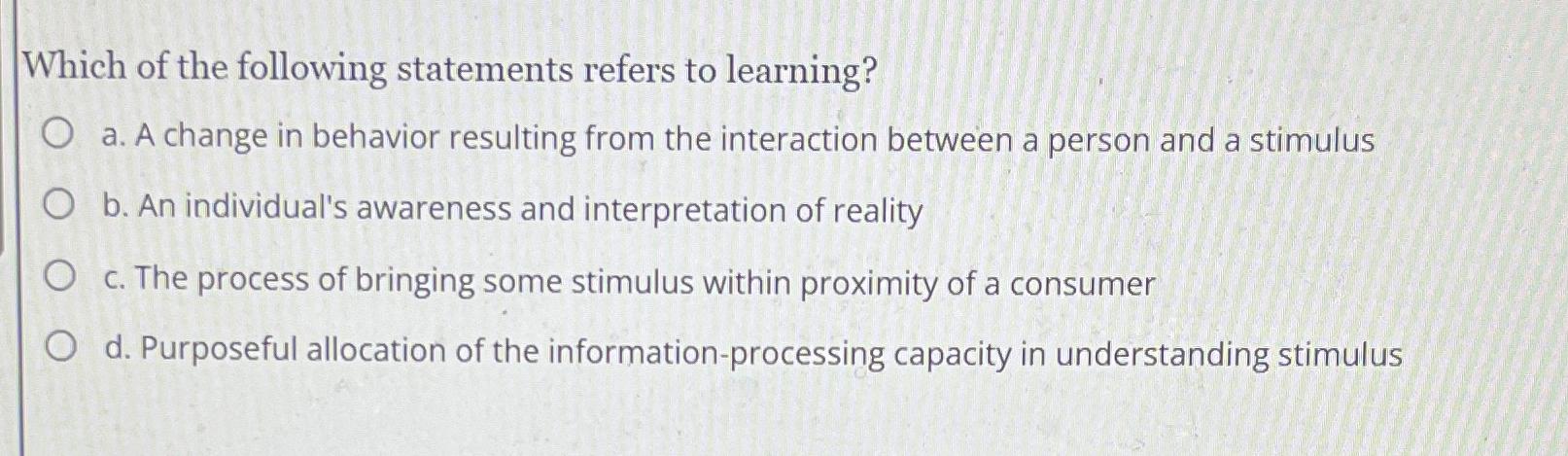 Solved Which of the following statements refers to | Chegg.com