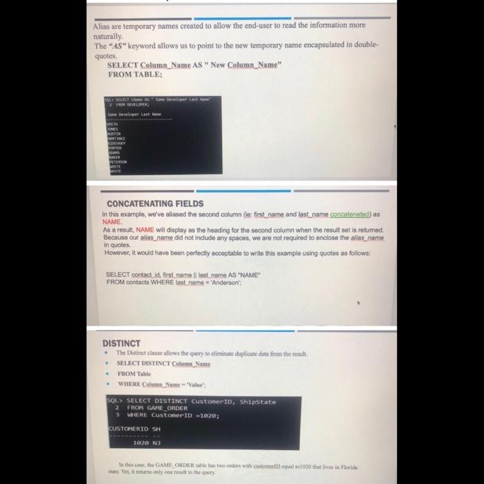 Solved Alias are temporary names created to allow the | Chegg.com