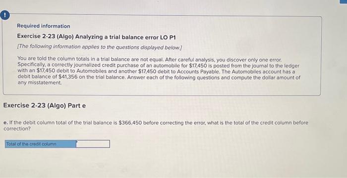 Solved Required information Exercise 2-23 (Algo) Analyzing a | Chegg.com Solved Required information Exercise 2-23 (Algo) Analyzing a | Chegg.com