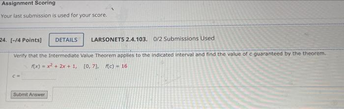 Solved Assignment Scoring Your last submission is used for | Chegg.com