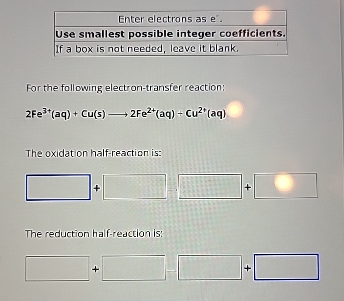Solved Enter electrons as e-.Use smallest possible integer | Chegg.com
