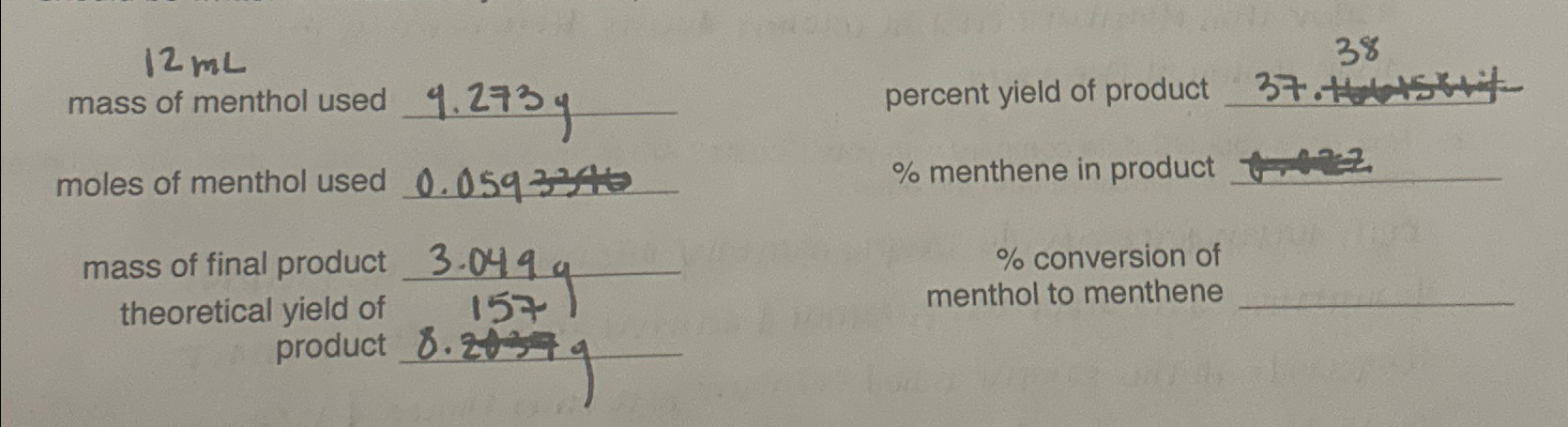 Solved What is the percent of menthene in product and | Chegg.com