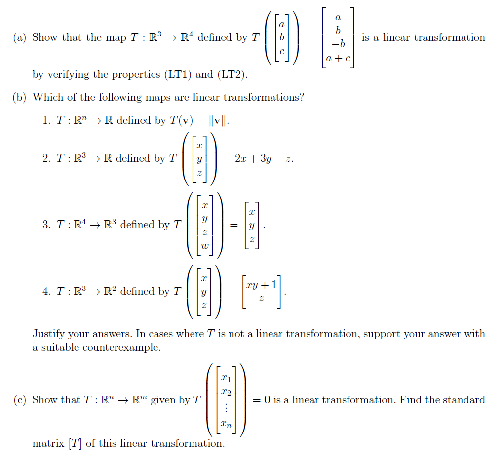 Solved (a) ﻿Show that the map T:R3→R4 ﻿defined by | Chegg.com