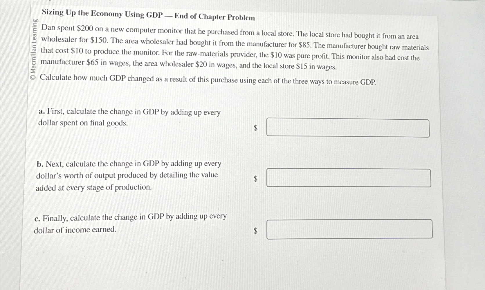 Solved Sizing Up the Economy Using GDP - ﻿End of Chapter | Chegg.com