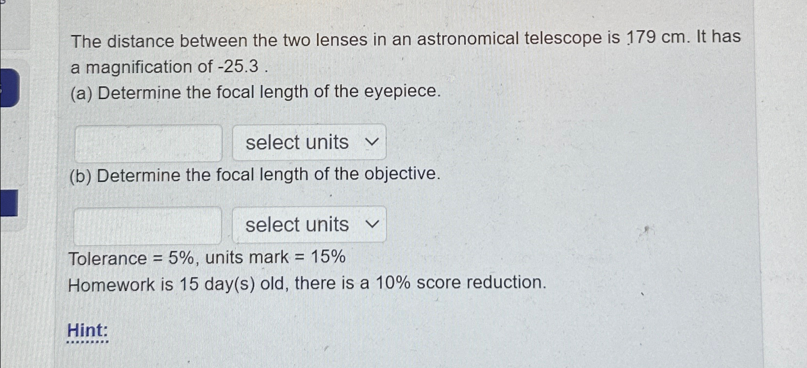 Solved The distance between the two lenses in an | Chegg.com