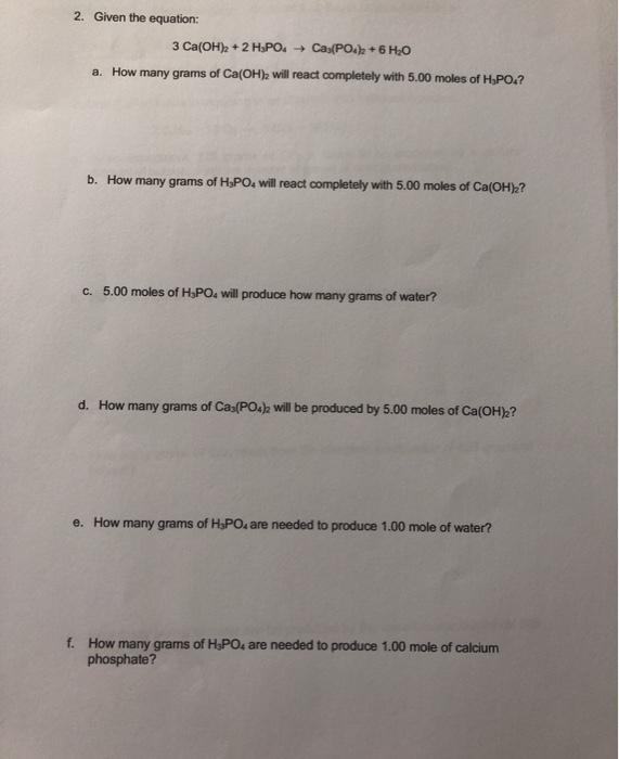 Solved WORKSHEET 10.2: Stoichiometry: Gram of A to Mole of | Chegg.com