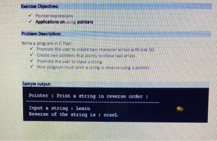 Solved Exercise Objectives: Pointer expressions Applications | Chegg.com