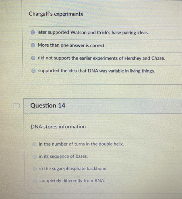 Solved Chargaff's experiments later supported Watson and | Chegg.com