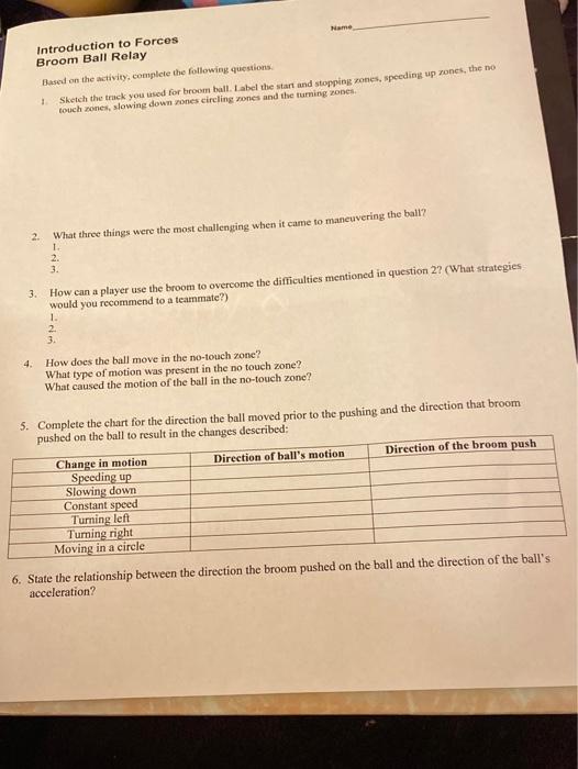 Introduction to Forces Broom Ball Relay Based on the | Chegg.com