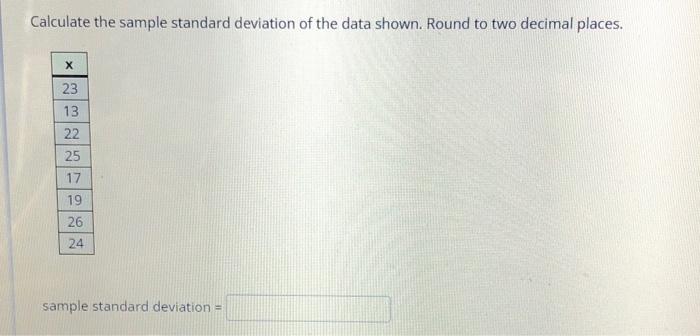 Solved Calculate the sample standard deviation of the data | Chegg.com