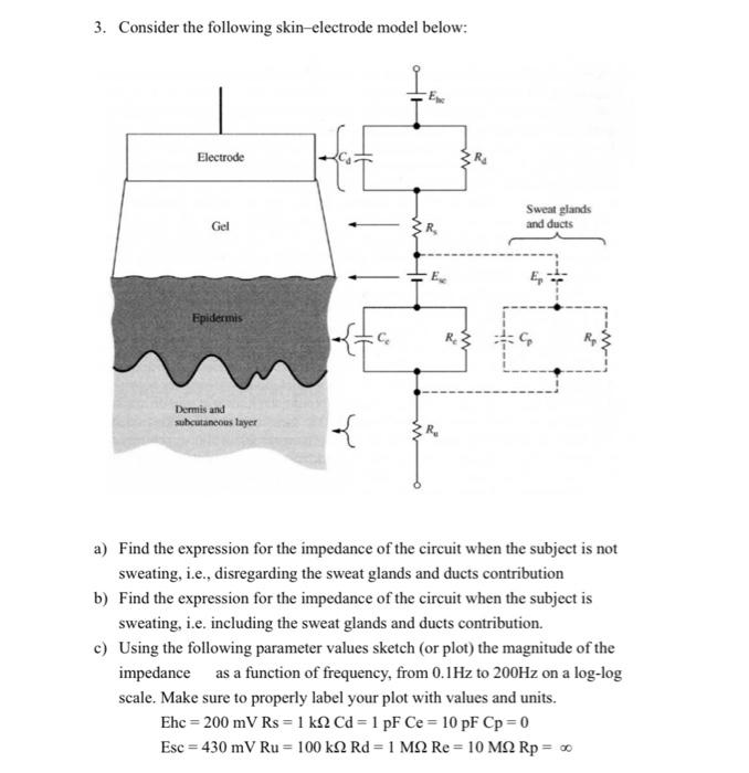 Solved 3. Consider the following skin-electrode model below: | Chegg.com