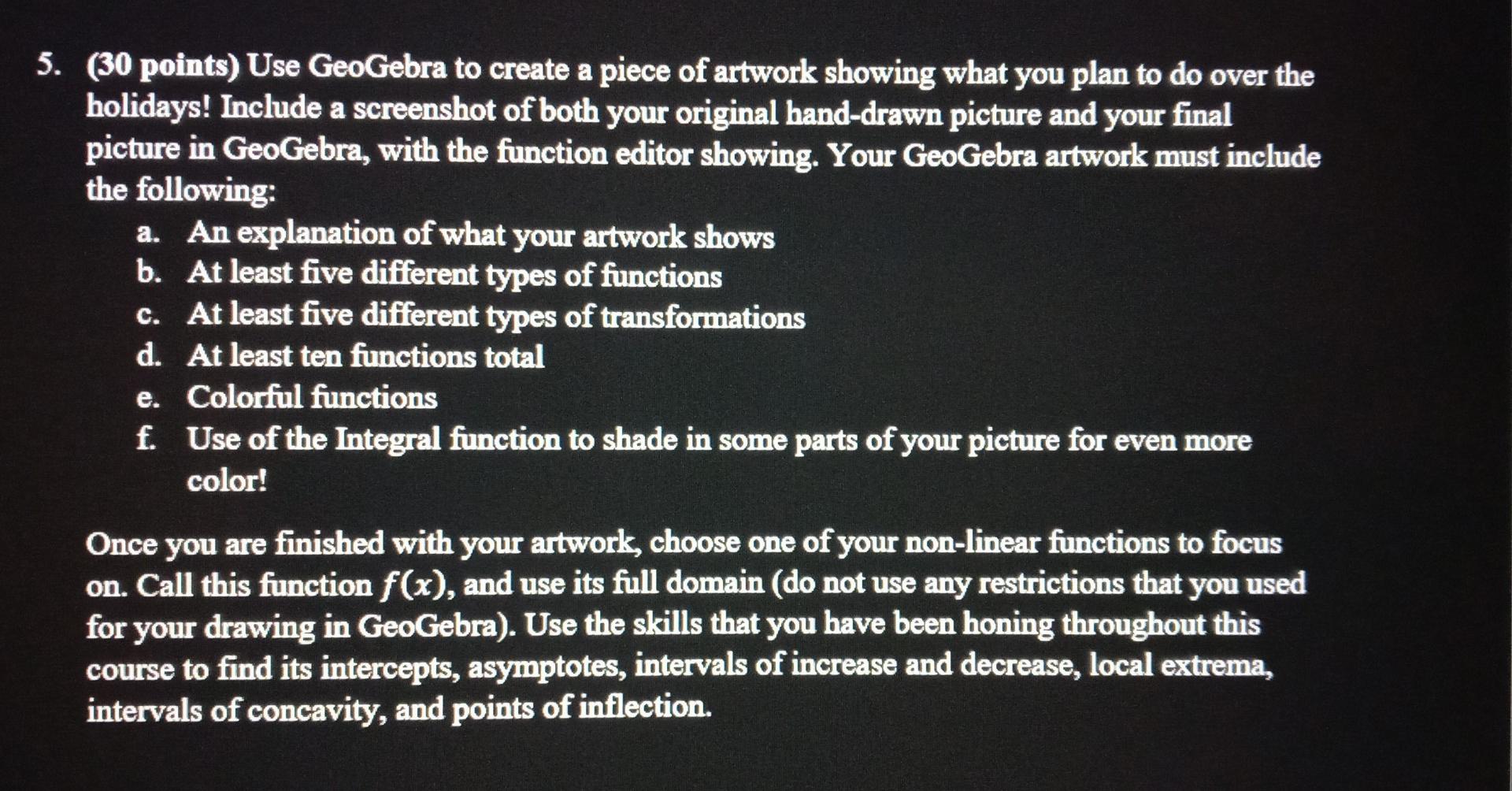 5. (30 points) Use GeoGebra to create a piece of | Chegg.com
