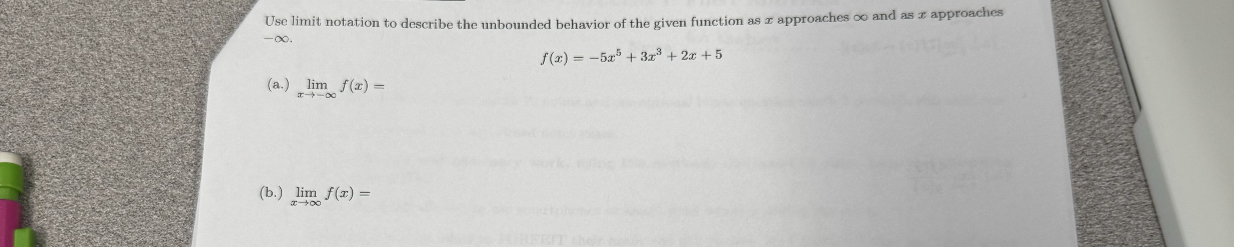 Solved Use limit notation to describe the unbounded behavior | Chegg.com