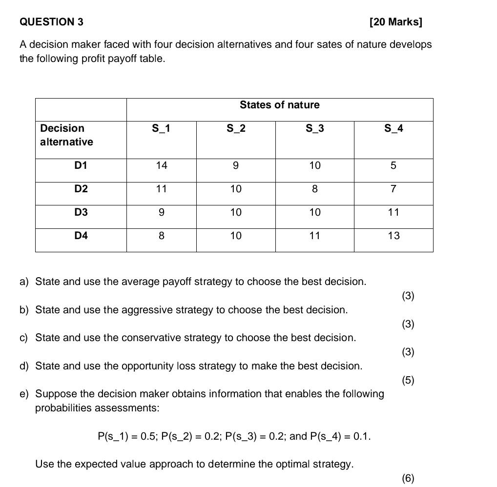 Solved A decision maker faced with four decision | Chegg.com