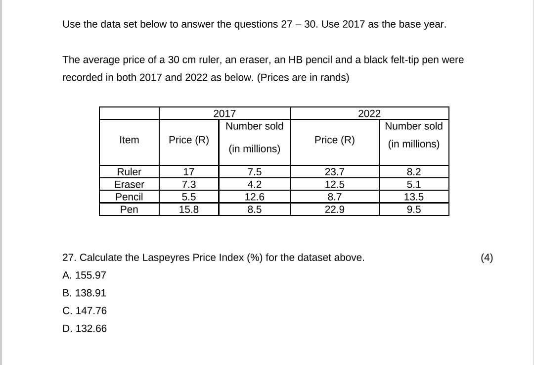 Solved Use the data set below to answer the questions 27-30. | Chegg.com