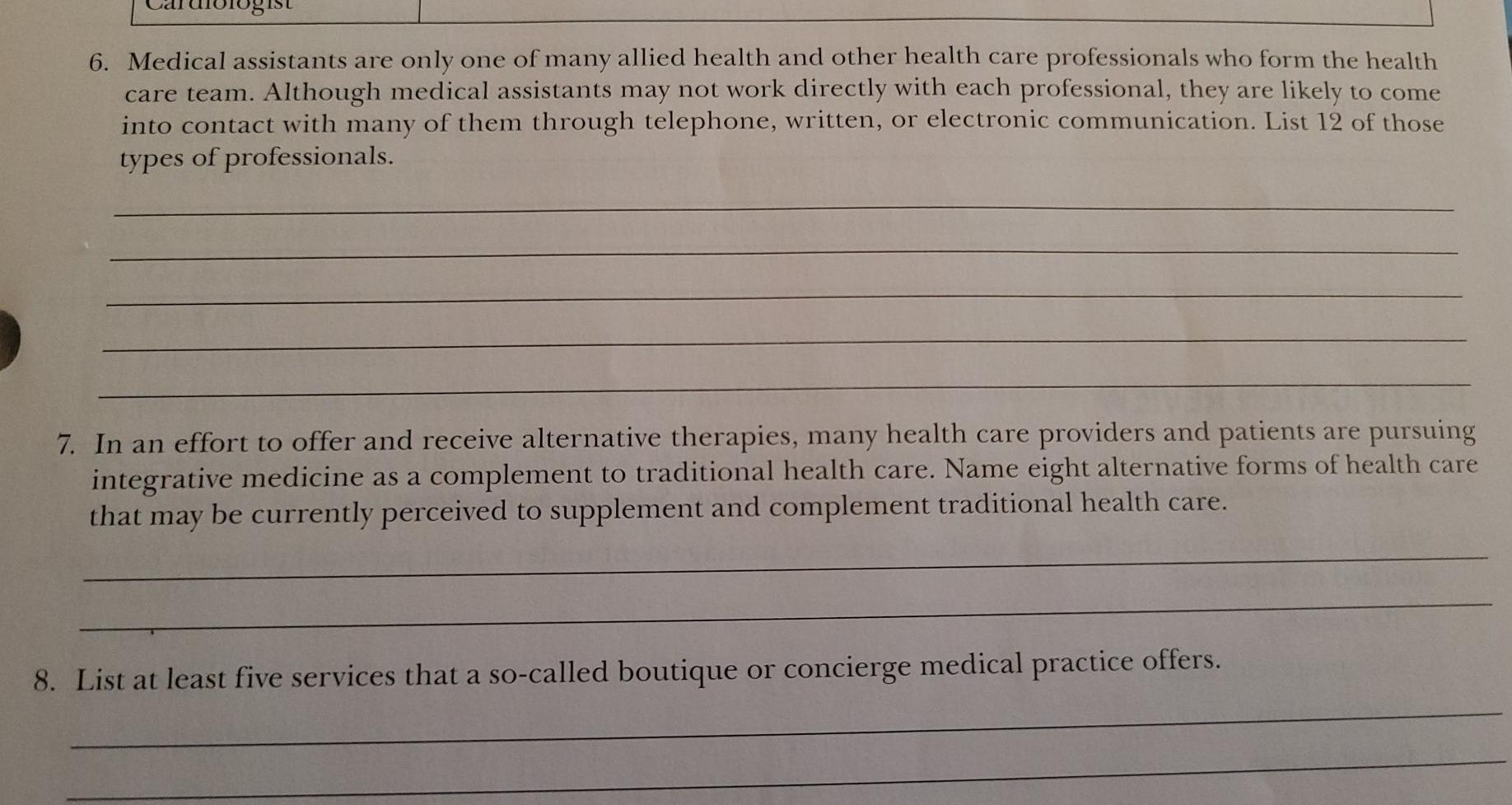 Solved 6. Medical assistants are only one of many allied | Chegg.com