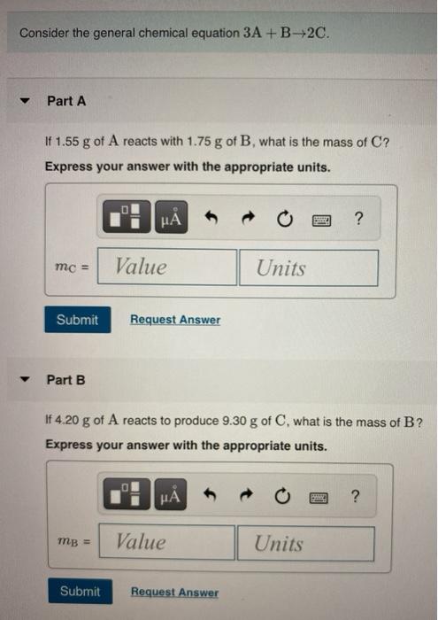 Solved Consider the general chemical equation 3A +B+2C. Part | Chegg.com