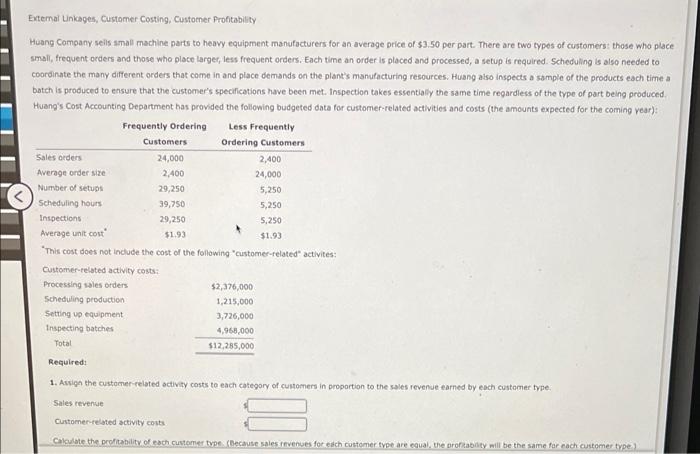 Solved Extemal Linkages, Customer Costing, Customer | Chegg.com