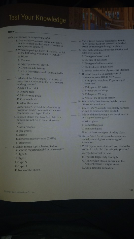 Solved Test Your Knowledge Name Write your answers in the | Chegg.com