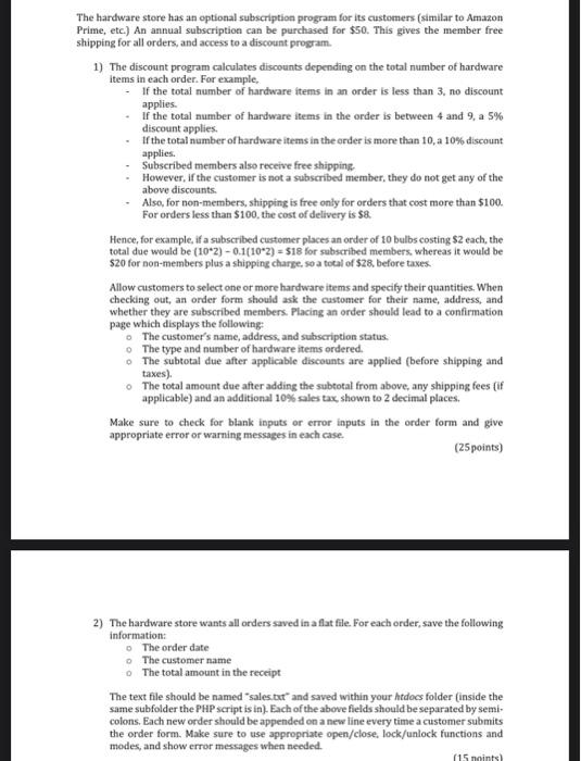 Solved You have been tasked by a hardware store to create a | Chegg.com