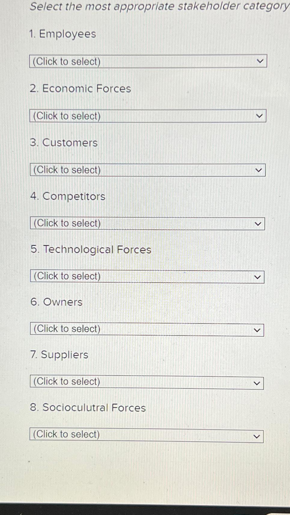 Solved Select the most appropriate stakeholder | Chegg.com