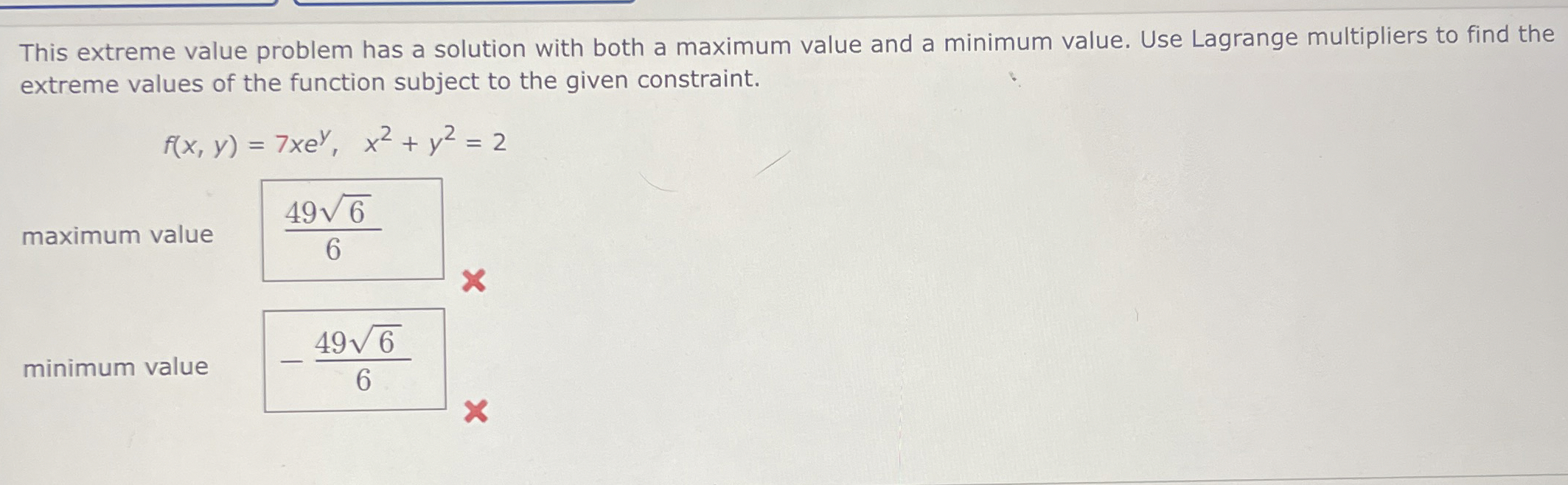Solved This extreme value problem has a solution with both a | Chegg.com