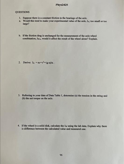 LAB REPORT FORM ROTATIONAL INERTIA TABLE 1: | Chegg.com