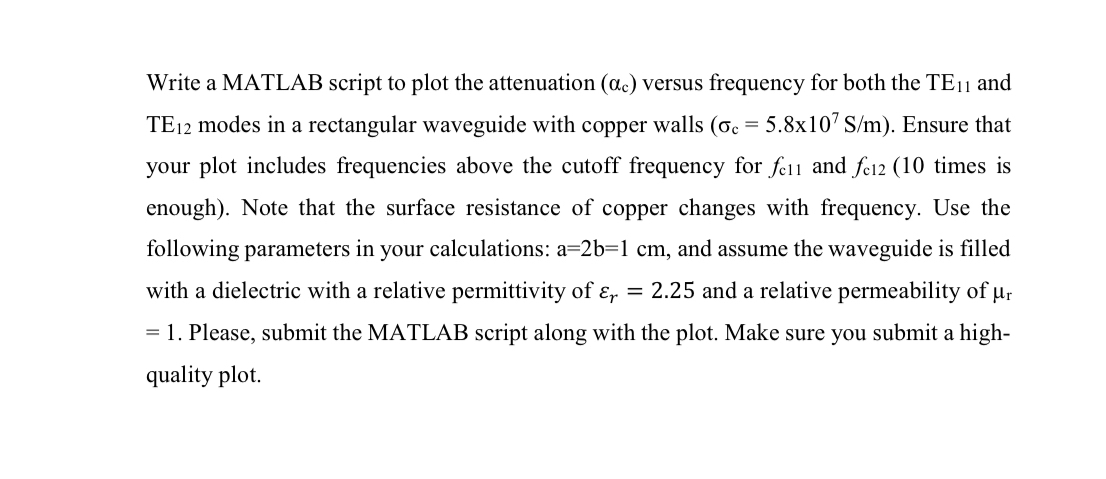 Solved Write a MATLAB script to plot the attenuation (αc) | Chegg.com