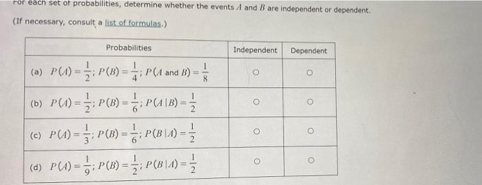 Solved For each set of probabilities, determine whether the | Chegg.com