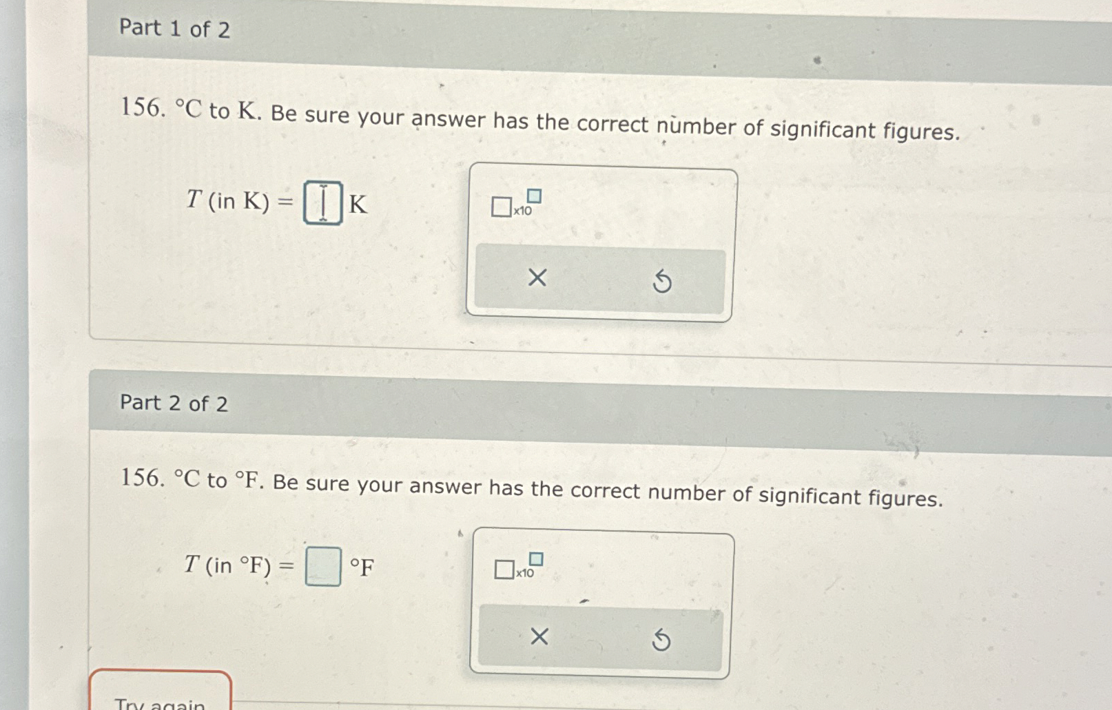Solved How to solve Part 1 ﻿of 2156. °C ﻿to K . ﻿Be sure | Chegg.com