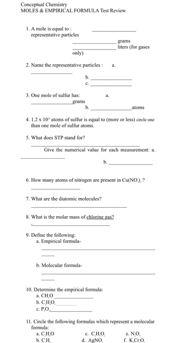 Solved Conceptual Chemistry MOLES & EMPIRICAL FORMULA Test | Chegg.com