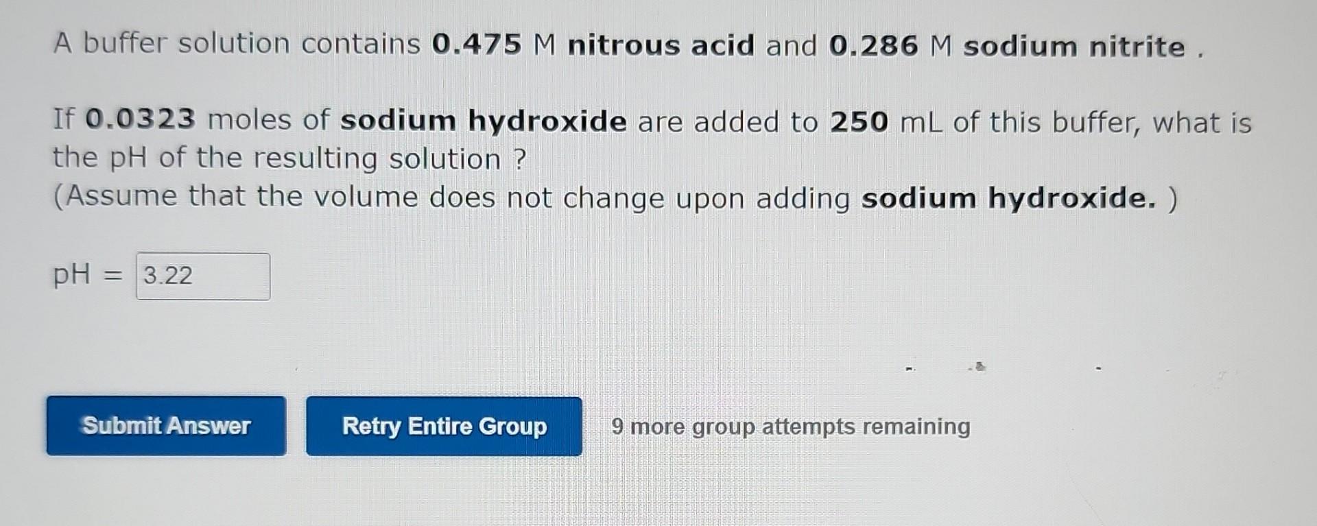 Solved A buffer solution contains 0.475 M nitrous acid and | Chegg.com