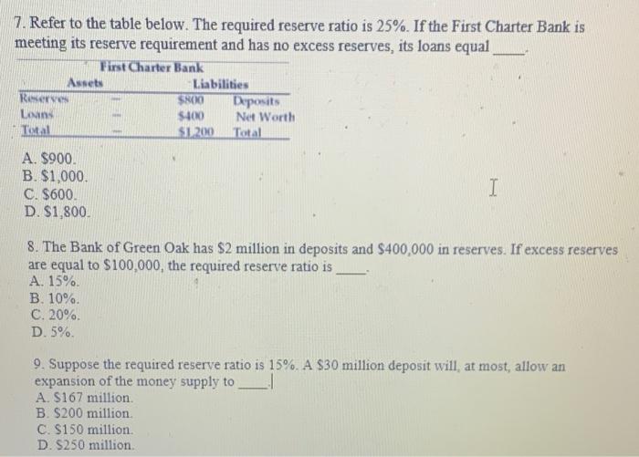Solved 7. Refer to the table below. The required reserve | Chegg.com