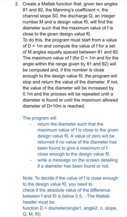 Solved 2. Create a Matlab function that, given two angles 01 | Chegg.com