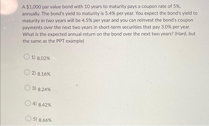 Solved A $1,000 par value bond with 10 years to maturity | Chegg.com