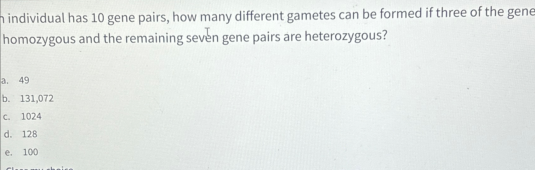 Solved individual has 10 ﻿gene pairs, how many different | Chegg.com