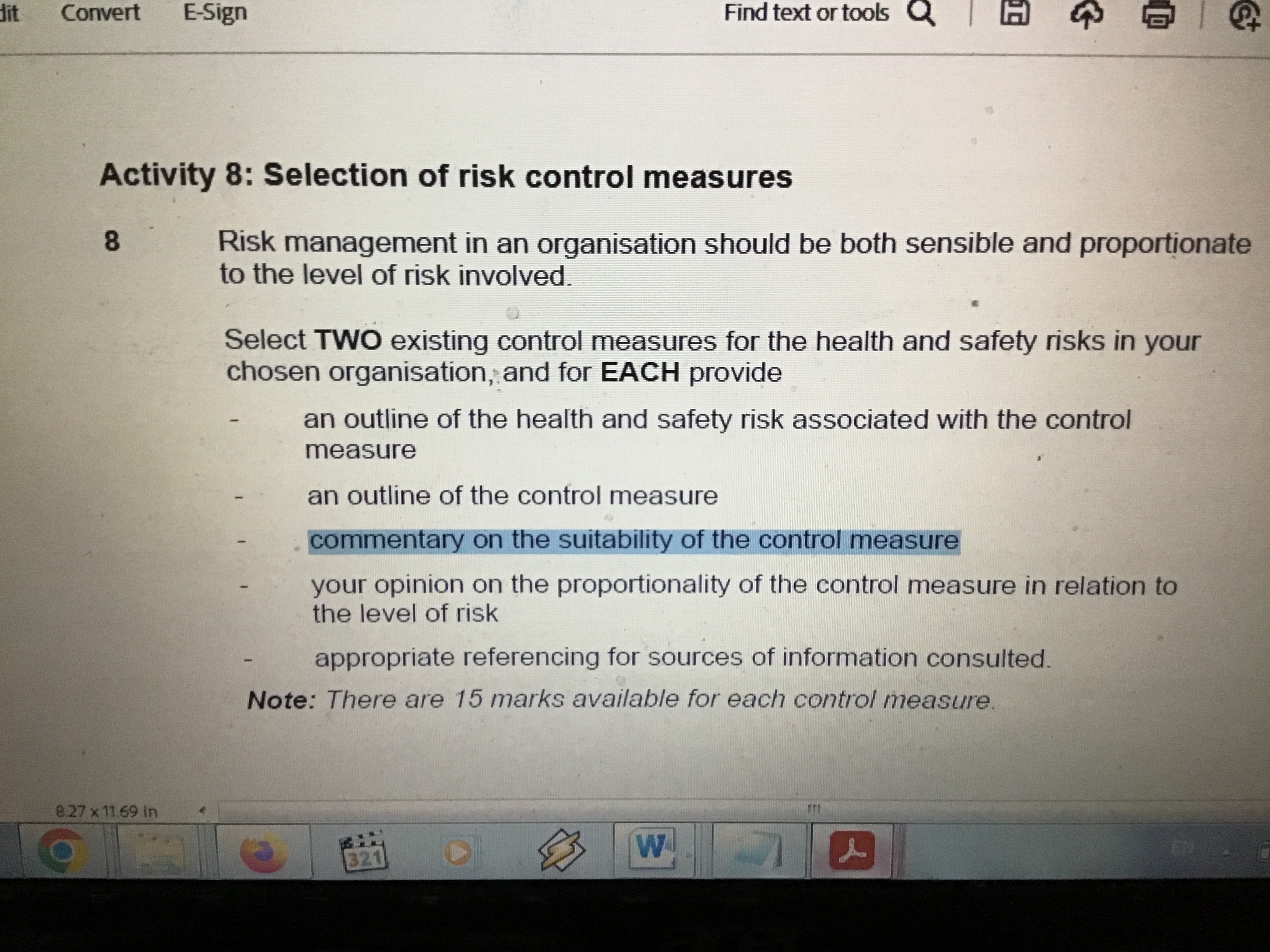 Solved Activity 8: Selection of risk control measures8 ﻿Risk | Chegg.com